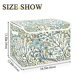 Ollabaky Floral Herbs Berry Foldable Storage Bin with Lid Storage Box Large Cube Organizer Containers Baskets with Handles for Closet Organization, Shelves, Toys, Clothes
