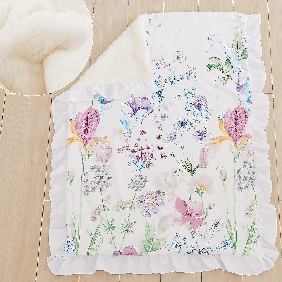 Brandream Baby Crib Bedding Set Farmhouse Floral Nursery Bedding 3 Piece Girls Blanket, Boho Sheet Set, Washed Cotton