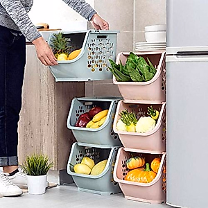 QsunQ 3-Set Stackable Storage Bins with Lids for Kitchen,Bathrooms,Bedrooms,Closets, Cabinets. Household Plastic Organization Baskets for Pantry. Storage Organizer Bin Basket (12x11x10inch) Blue