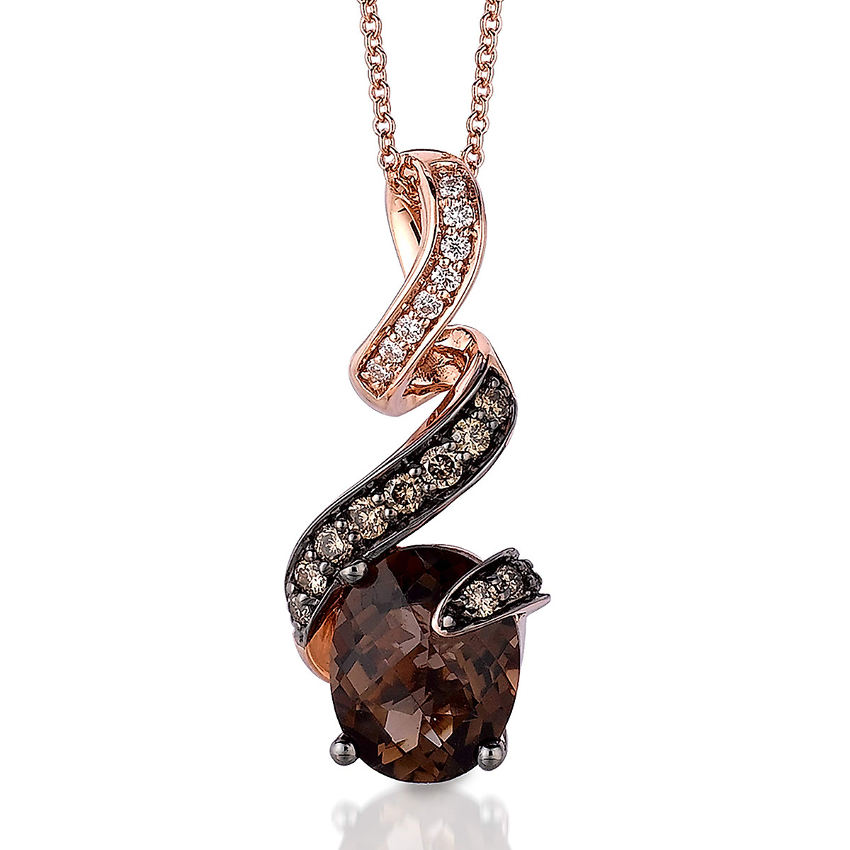 LE VIAN 14k Rose Gold Ribbon Pendant Necklace for Women I 1/4 Carat Vanilla and Chocolate Diamond with 2 Carat Oval Smoky Quartz Necklace (G-H/Brown, VS2-SI1, cttw) 18 Inch Chain with Lobster Claw