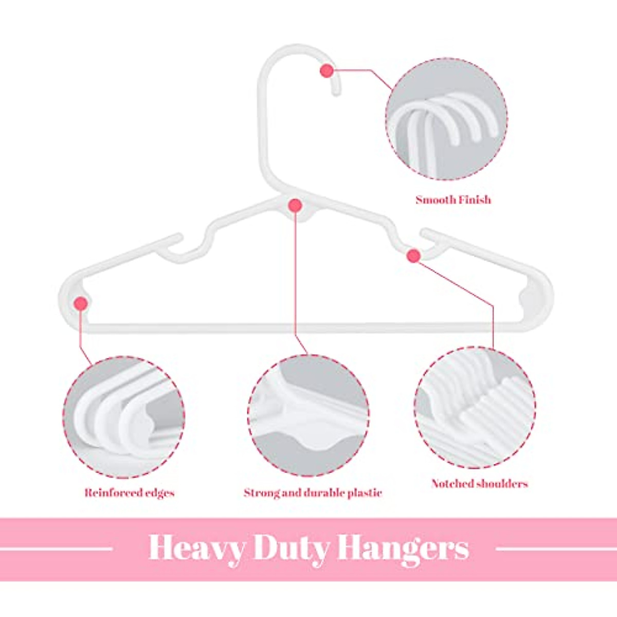 Binswloo Baby Hangers for Nursery, 30Pcs Plastic Kids Hangers, Small Children's Clothes Hangers with 8Pcs Baby Closet Dividers, Great as Infant & Toddler Hangers, 11.4 Inch, White