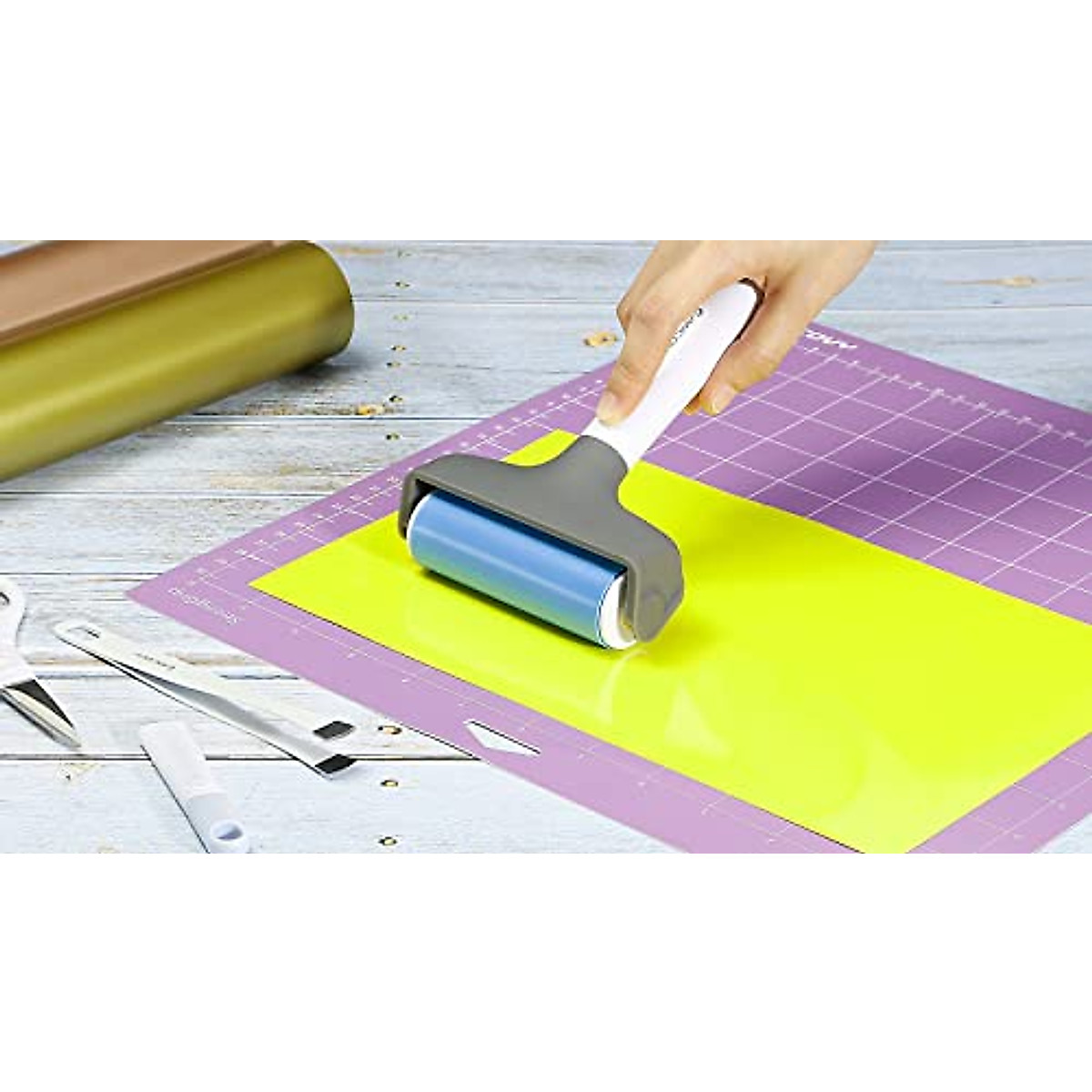 RANCOVY Brayer Roller & Mat Remover Tool Tweezers Set for Cricut/Silhouette/Brother and T-Shirts Heat Transfer Projects Printmaking