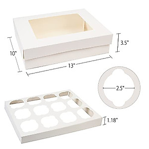 LotFancy Cupcake Boxes 12 Count, 8 Pack, Dozen Cupcake Containers with Window and Inserts, White Bakery Boxes, Disposable Pastry Carrier Holders for Cookies, Treats, Dessert, Muffins