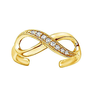 Ritastephens 10k Solid Gold Cubic Zirconia Infinity Adjustable Toe Ring Body Jewelry