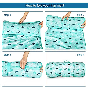 Toddler Nap Mat with Pillow and Blanket 50" x 21" x 1.5", Nap Mat for Boys Girls Super Soft and Cozy, Kids Sleeping Bag for Preschool, Daycare, Toddler Sleeping Bag, Blue