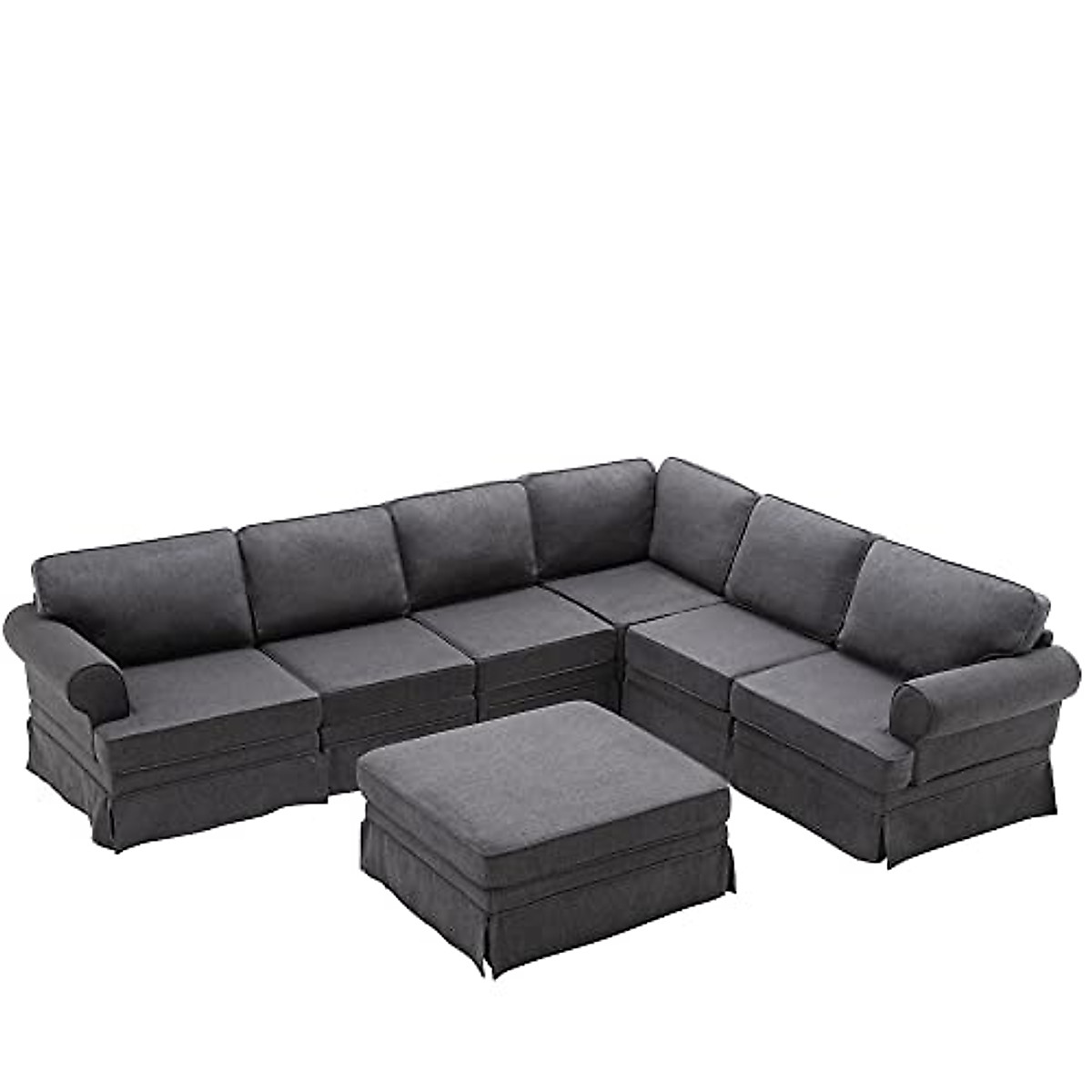 Evedy Modern Upholstered Fabric Modular Sectional Sofa, L-Shaped Couch with Removable Ottoman for Living Room, Bedroom or Office, Dark Gray c