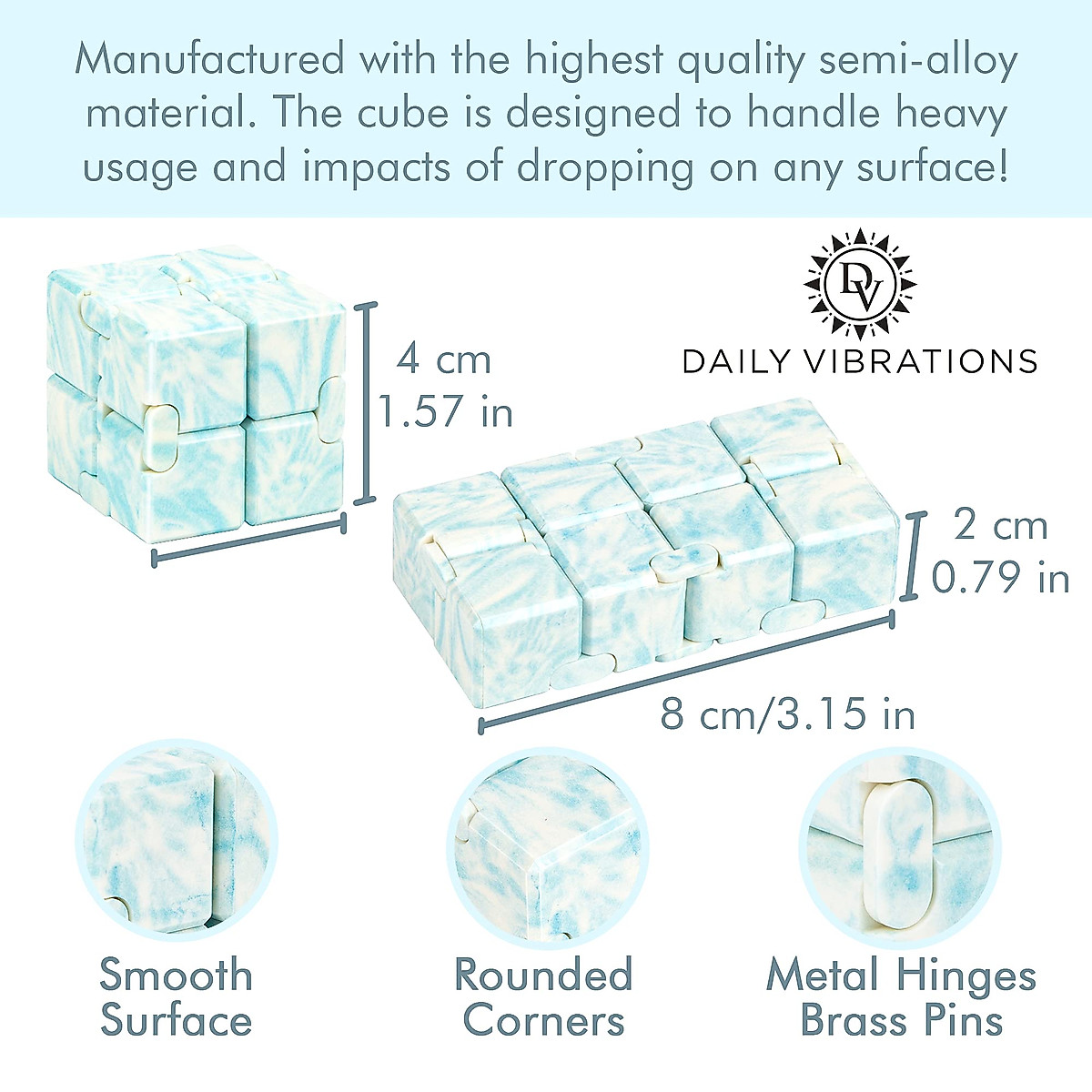 Daily Vibrations Infinity Cubes, Durable Stress Relieving Blue Fidget Toy, Stress and Anxiety Relief Fidget Cube, Relaxing Hand-Held Fidget Toys for Adults and Kids