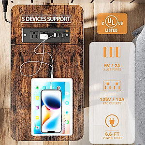 Yenlure Side Table Night Stands End Table with Charging Station Drawers Narrow End Tables Living Room Bedroom Side Table for Small Spaces Rustic Brown