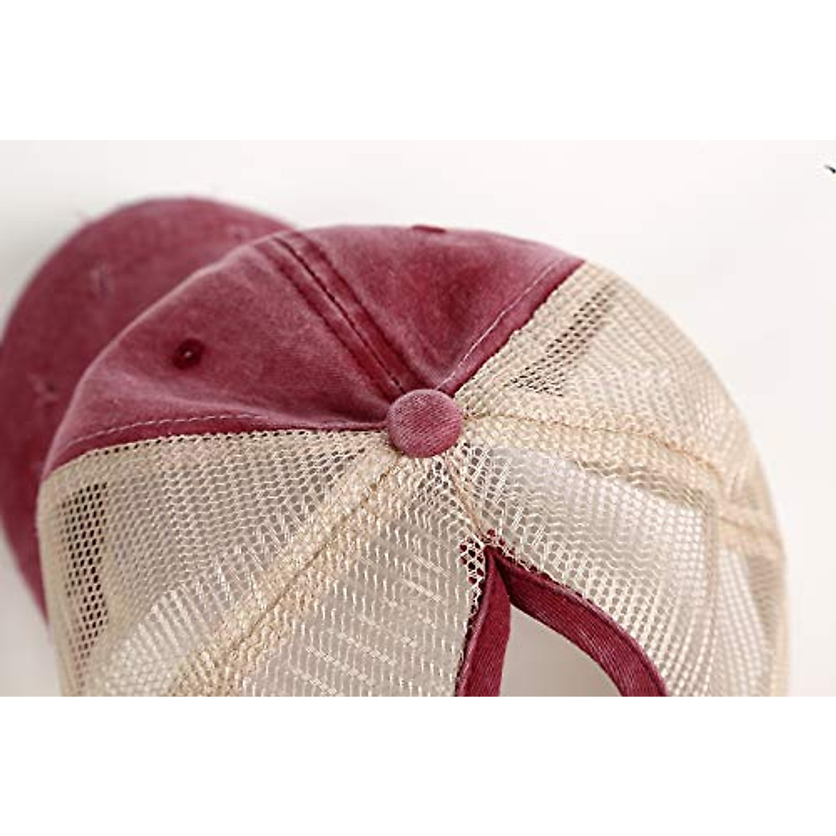 YIBOBA Ponytail Baseball Cap Retro, Messy Visor Dad Hat Ponycaps Adjustable Cotton and Twill Mesh Trucker Caps (Red)