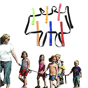 Children's Safety Walking Rope for Preschool Child Daycare Kids Outdoor Toddlers Walking Rope - 6 Colorful Waist Belt Rope 1"Wx146''L (6 Loops) (Black)