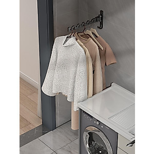 Dr.DJ Wall Hanger for Clothes, Coat Hanger Wall Mounted Matte Black Retractable Clothes Drying Organizer Rack Garment Hooks Aluminium Folding Indoor Wall Hanger Space Saver (2 Racks) Black