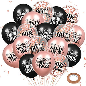 60th Birthday Balloons 18Pcs Rose Gold and Black 1963 Balloons Party Decorations 12 inch Confetti Latex Balloons Birthday Party Supplies for Women Vintage Balloons for 60th Birthday Anniversary Party
