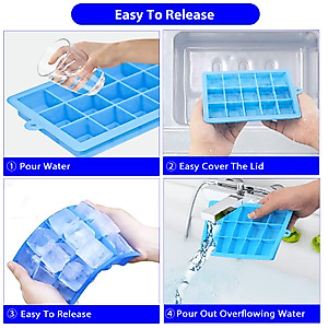 Silicone Ice Cube Tray with Lid, 2 Pack Stackable Ice Trays for Freezer, 30 Pcs Ice Molds Blue
