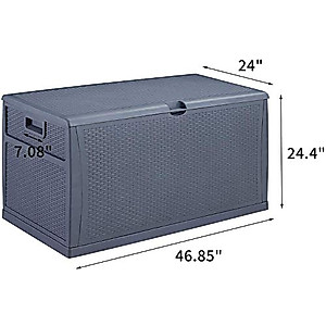 OVASTLKUY Large Deck Box, 120 Gallon Patio Garden Furniture Resin Indoor/Outdoor Storage Container and Seat for Patio Cushions (Grey)