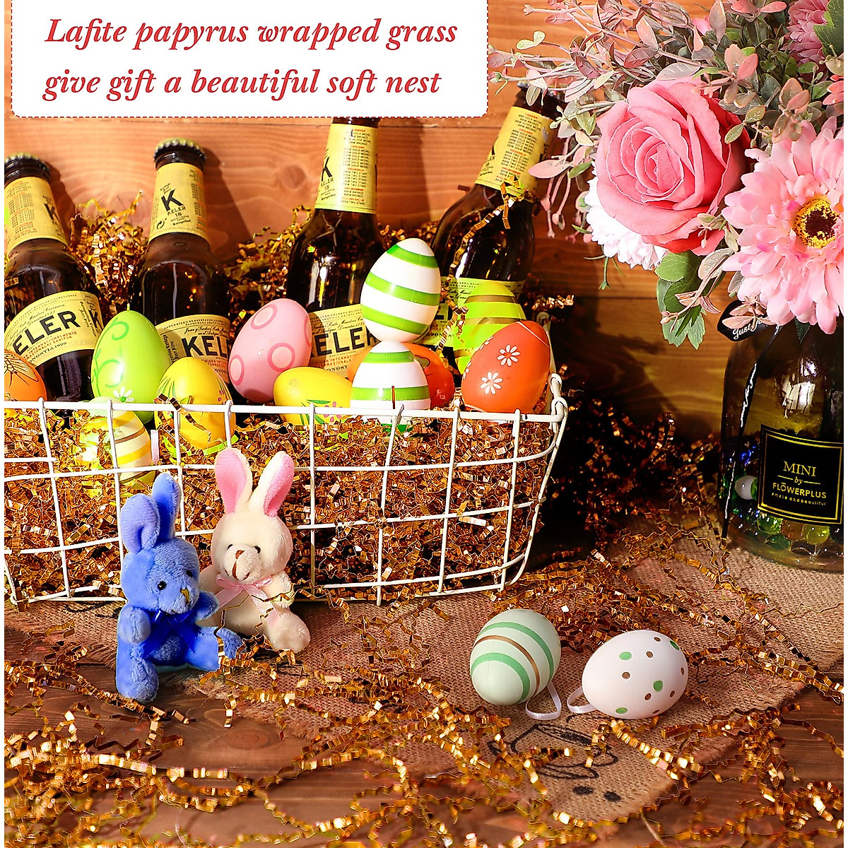 Outus Crinkle Cut Paper Shred Filler Shredded Paper for Gift Box Crinkle Paper Metallic Shredded Crinkle Cut Paper Easter Grass Tissue Paper for Wedding Birthday Wrapping Boxes Bags (Gold, 1 LB)