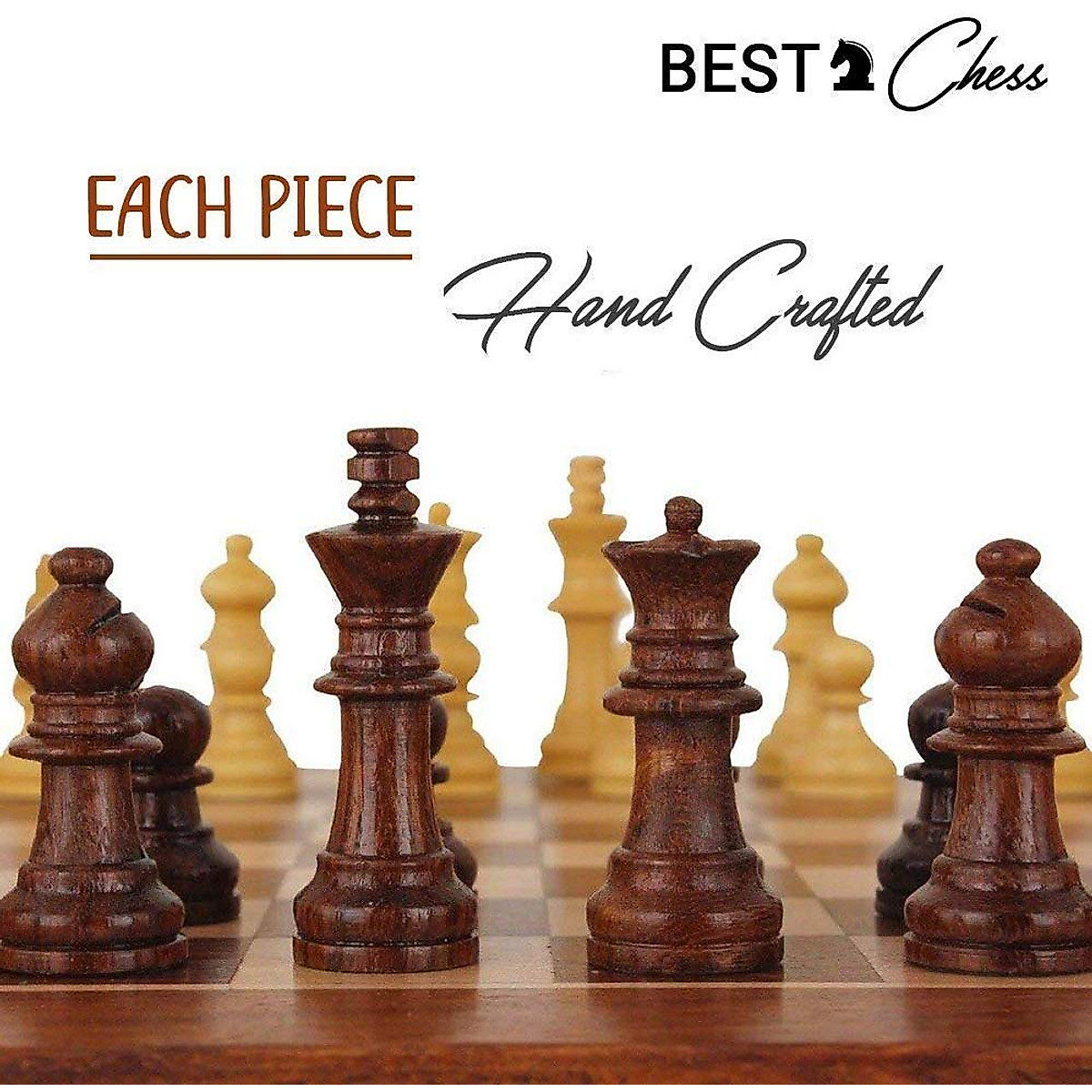 BCBESTCHESS Set, Premium Quality, Handcrafted Rosewood Unique Chess Board Set, Foldable Secure Storage for Magnetic Pieces with Extra Queens, Chess Set for Kids and Adults, Brown (16x16 Inches)