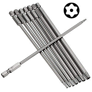 Mesee 8Pcs Long Torx Screwdriver Bit Set, 1/4 Inch Hex Shank T8-T40 Security S2 Magnetic Star Torx Head Screw Screwdriver Drill Bits Accessory Tool | 150mm Length