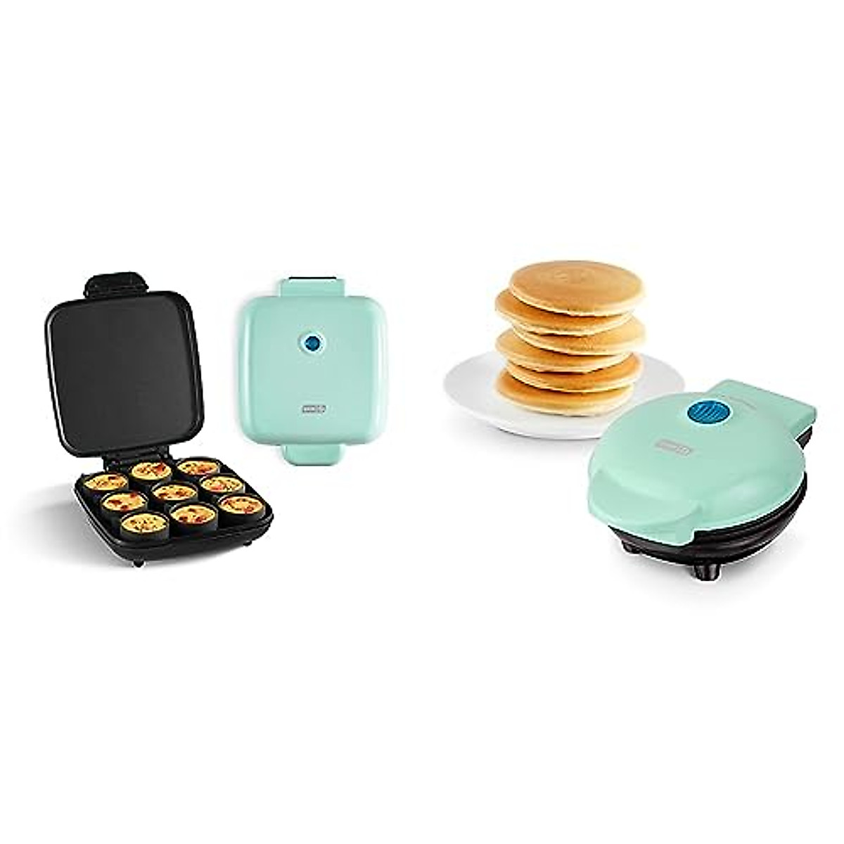 DASH Sous Vide Style Family Size Egg Bite Maker for Breakfast Bites, Sandwiches, Healthy Snacks or Desserts & & Mini Maker Electric Round Griddle for Individual Pancakes, Cookies