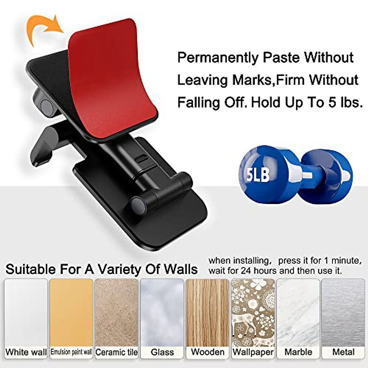 MLUOVI Wall Mount Phone Holder 2PCS Phone Wall Mount, Extendable Adjustable Cellphone Stand for Desk Mirror Bathroom Kitchen Bedroom Office Compatible with All Phone or Mini Pad (Black)