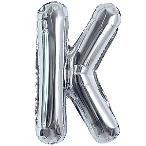 TONIFUL 40 Inch Large Silver Letter K Balloons Helium Balloons,Foil Mylar Big Letter Balloons for Birthday Party Anniversary Supplies Decorations
