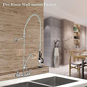 Aquaterior 44" Height Wall Mount Commercial Kitchen Pre Rinse Faucet Restaurant Sink Sprayer Faucets with Add-on Riser 12Inch Rotatable Spout CUPC NSF CEC