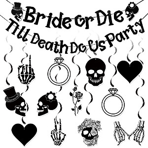 Norme 14 Pcs Bride or Die Bachelorette Party Decorations 2 Till Death Do Us Party DIY Bride Banner 12 Halloween Wedding Hanging Swirls for Bridal Shower Birthday Party Favors Decor Streamers Supplies