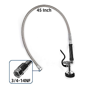 Commercial Sink Sprayer Valve with 45" Pre Rinse Hose, Pre Rinse Sprayer with Flexible Stainless Steel Hose Assembly for Commercial Kitchen Faucets, Black