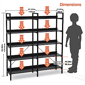Netstar Book Shelf, 5 Tier Bookcase, 41.24'' Book Case Tall Bookshelf for Books, Display Shelves Shelf Storage Organizer, 5 Open Book Shelves, Corner Storage Shelve for Home Office, Living Room