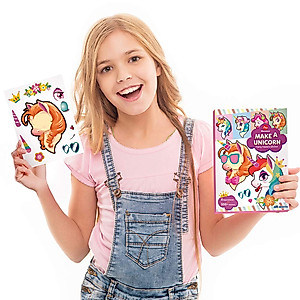 Mocoosy 48PCS Unicorn Stickers for Girls Age 4-6, Unicorn Party Favors Art Crafts for Toddlers 3-5, Make Your Own Face Stickers Birthday Game Activities, Goodie Bag Stuffers Kids Valentine's Day Gifts