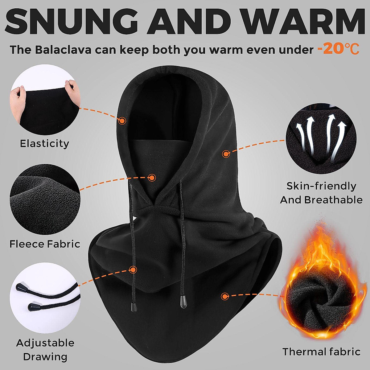 AURUZA Balaclava Ski Mask Fleece Mask Warm Balaclava Breathable Warm and Comfortable Face Mask for Men Women Sports Mask (Black A)