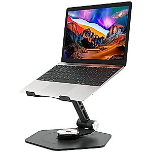 SOJUNER Swivel Adjustable Laptop Stand, 360° Rotating of Aluminum Laptop Stand for Desk, Laptop Riser with Mechanical Sound, Laptop Computer Stand Compatible with 10-16 inch Laptop, Gray