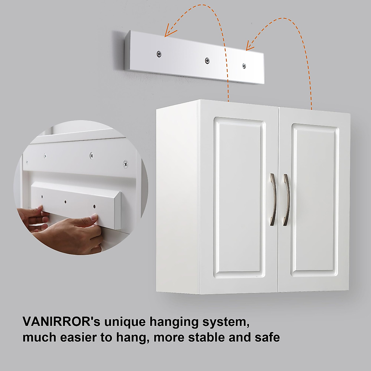 VANIRROR White Storage Cabinets, Bathroom Wall Cabinet Laundry Room Cupboard Over Toilet Space Storage Cabinet, Medicine Cabinet for Bathroom Kitchen with 2 Door and Adjustable Shelf