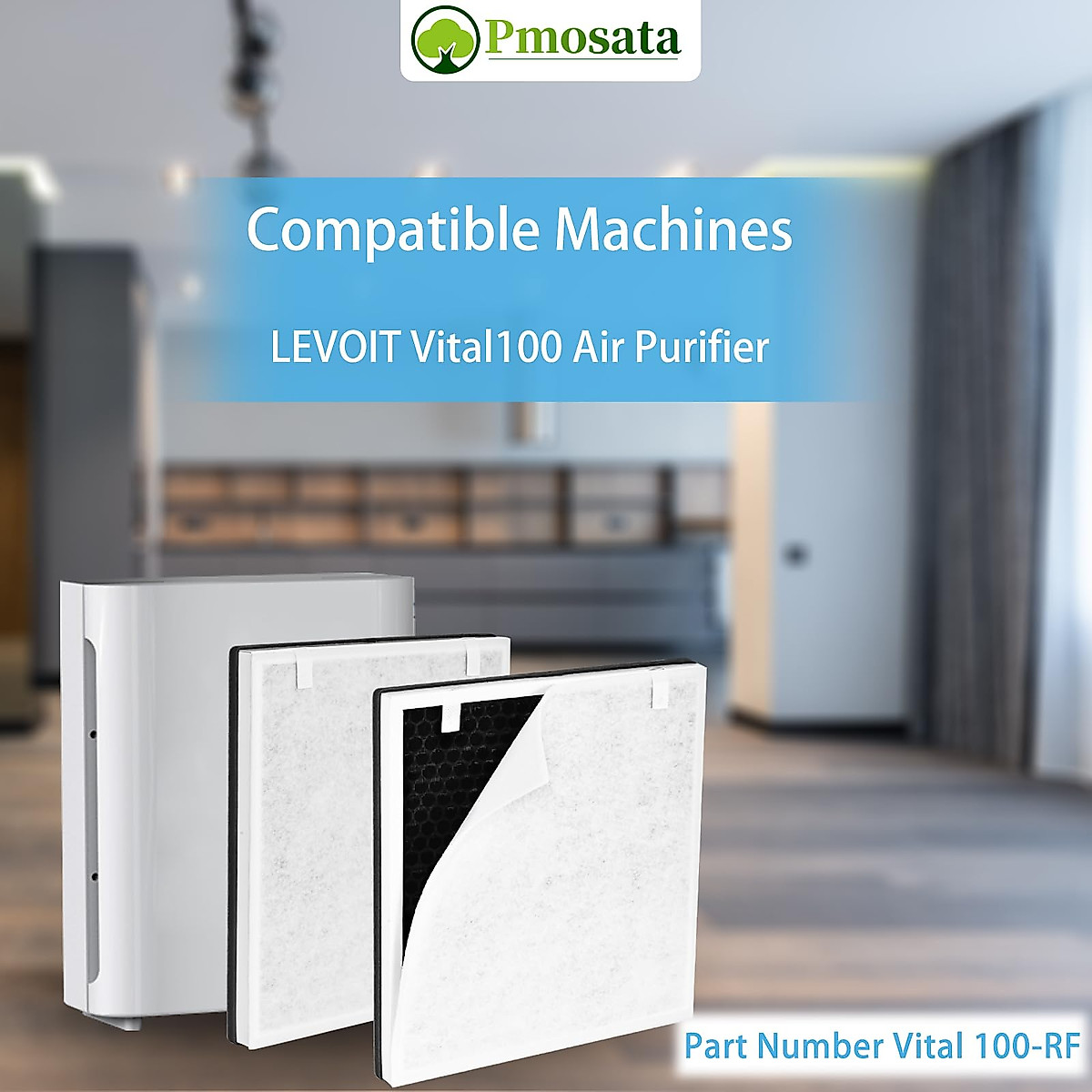 Pmosata 2 pack Vital 100 Replacement Filters for LEVOIT Vital 100 Air Puri-fier with 3-in-1 filtration including washable pre-filter + Activated Carbon filter + H13 True HEPA filter for # Vital-100-RF