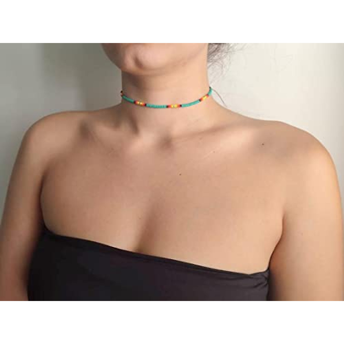 Beaded Choker Necklace for women and Teen Girls, Boho Bohemian Hippie Adjustable Colorful Seed Beads Necklace, Handmade Native American Western Style Jewelry by TRIBES (Turquoise)