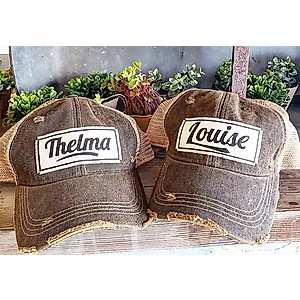 VINTAGE LIFE Best Friends Baseball Cap for Women Funny Trucker Hat Cute Distressed Ball Caps (Louise, Black)