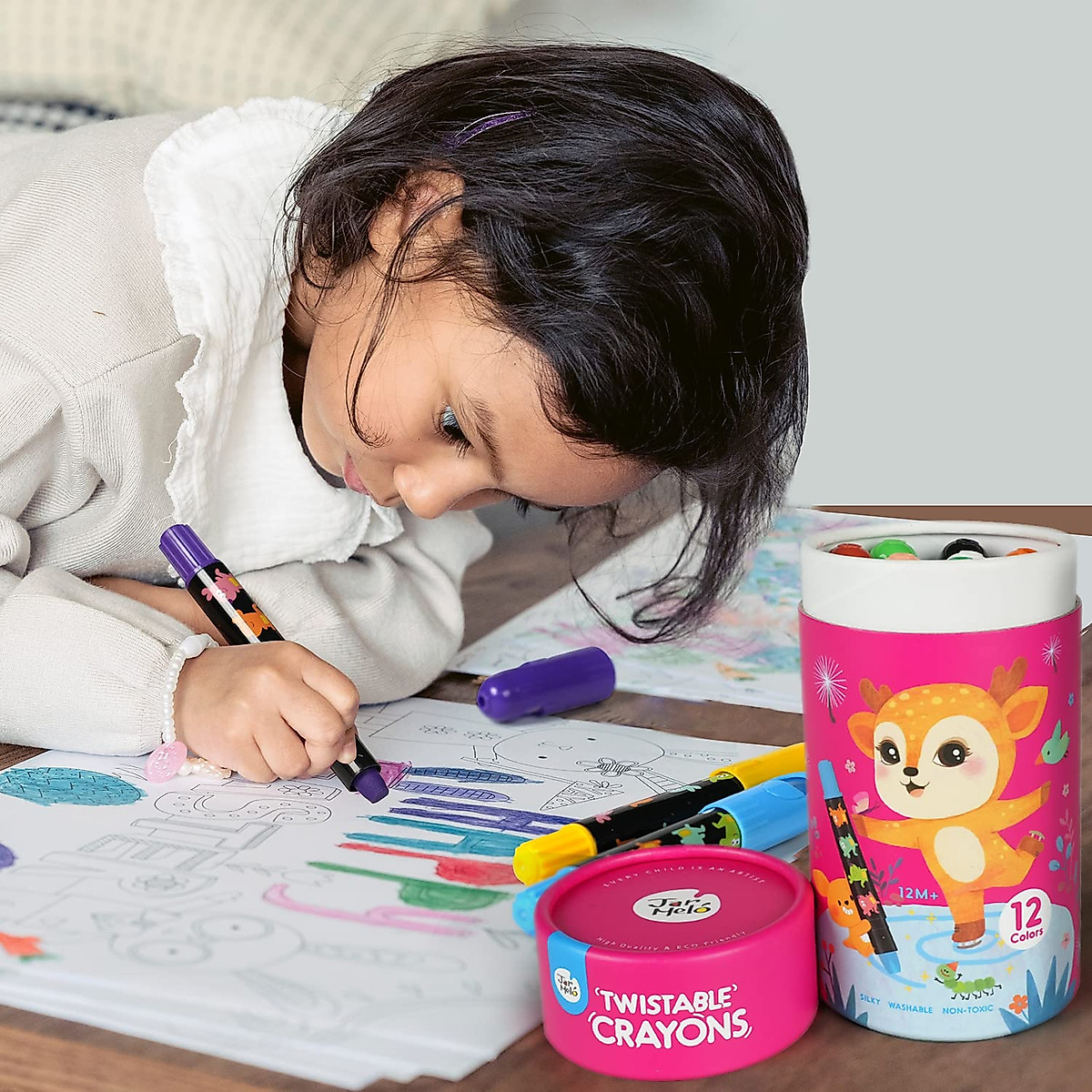 Jar Melo Jumbo Crayons for Toddlers, 12 Colors Twistable Crayons Non Toxic Washable Crayons, Easy to Hold Silky Large Crayons, Safe for Babies and Children, Gift for Boys and Girls Back to School