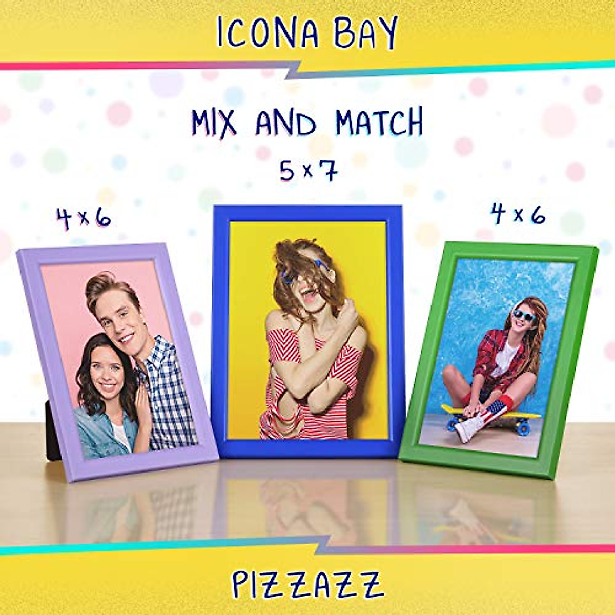 Icona Bay 4x6 Picture Frames (Green, 3 Pack), Colored Solid Wood Scandinavian Style Frames for Photo, Pizzazz Collection