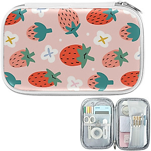 ZZKKO Strawberries Cute Pink Pencil Bag Case Zipper Pencil Holder Organizer Stationary Pen Bag Cosmetic Makeup Bag Pouch Purse for School Office Supplies