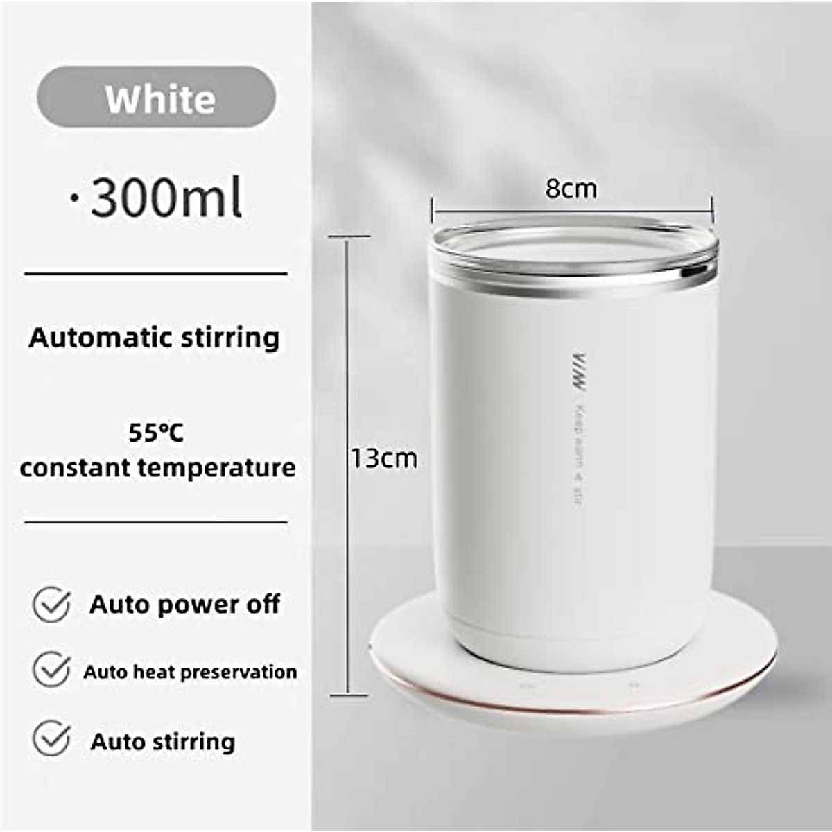 Temperature Control Smart Self Stirring Coffee Mug with Lid,auto Stirring Warmer Coffee Tea Milk Cocoa Mug for Desk Home Office,auto Controlled Heating Cup,GraateHearrt White 11 oz Electric Mixer Mug