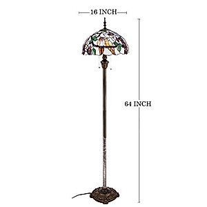 WERFACTORY Tiffany Floor Lamp Red Amber Tulip Flower Stained Glass Standing Reading Light 16X16X64 Inches Antique Pole Corner Lamp Decor Bedroom Living Room Home Office S030 Series