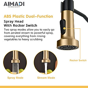 AIMADI Black Faucet Kitchen,Commercial Black Gold Kitchen Faucet Matte Black Modern Single Handle Kitchen Faucet with Pull Down Sprayer for Rv Farmhouse Camper