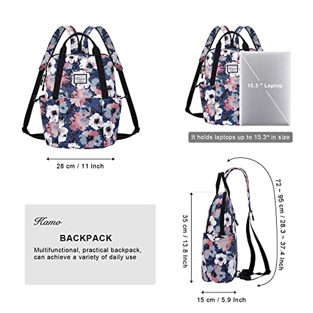 KAMO Women Fashion Backpack Purse Multi Pockets Original Print Daypack Casual Sling Bag for Women Girls