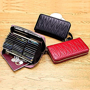 Women's RFID Blocking 36 Slots Card Holder Long Big Leather Zipper Wristlet Clutch Wallet, Black