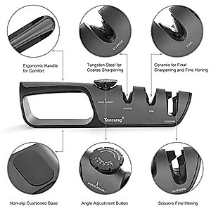 Knife Sharpener TANSUNG 3 Stage Kitchen Chef Knife and Scissor Sharpeners Restore Knives or Shears Blades Quickly Safely with Adjustable Angle Button for Various Household Knives Shear