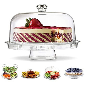Chef's Star Acrylic Cake Stand with Dome Cover 6 in 1 Multi-Functional Serving Platter and Cake Plate - 12 Inch Use as Desert Platter, Salad Bowl, Veggie Platter, Cake Holder, Nachos & Salsa Plate