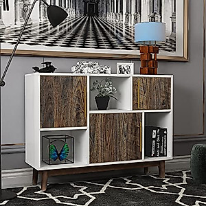 Storage Cabinets, Multifunctional Display Cabinet with Display Shelves and Doors, Entrance Modern Buffet or Kitchen Sideboard with Gorgeous Golden Brass Accents, Modern Style TV Cabinet(Espresso)