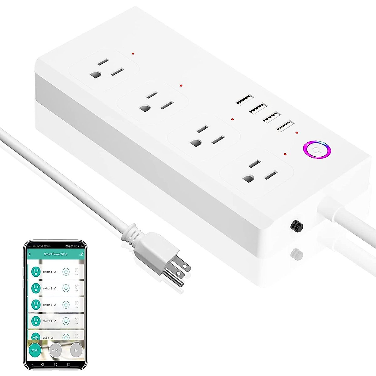 Smart Power Strip, WiFi Surge Protector, Voice Control Compatible with Alexa & Google Assistant, 4 AC Outlets 4 USB Port, APP Individual Control, Timer Schedule