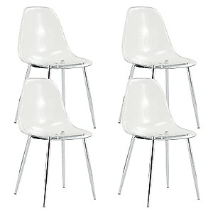 SSLine Modern Acrylic Dining Chairs Set of 4 Chic Elegant Dinner Chair with Silver Metal Base Comfortable Clear Plastic Shell Accent Side Chairs for Kitchen Dining Room Living Room Restaurant