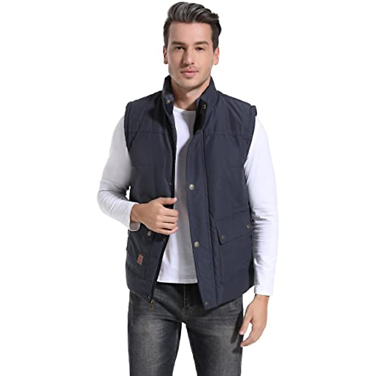 Flygo Men's Winter Warm Outdoor Padded Puffer Vest Thick Fleece Lined Sleeveless Jacket (Blue 2XL)