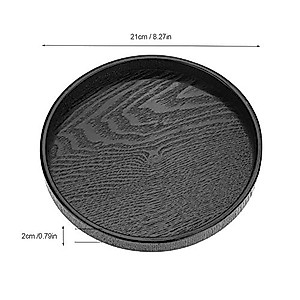 Black Wood Serving Tray, Round Shape Solid Wood Serving Tray Plate Bar Cafe Restaurant Trays(21cm)